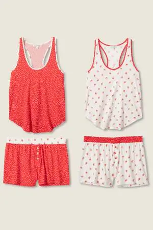 PJ Salvage Super-soft Cotton Mix And Match Strawberry Dreams Sleep Pajama Set - Ruby