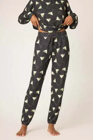 PJ Salvage Martini Print Jogger Pajama Pants - Black