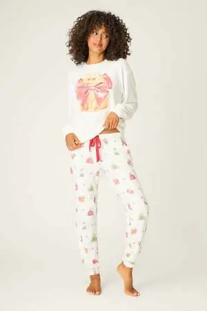 PJ Salvage Festive Feline Print Jogger Pants