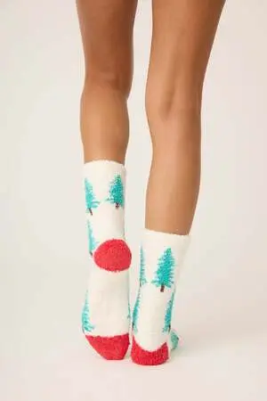 PJ Salvage Winter Tree Fuzzy Crew Socks