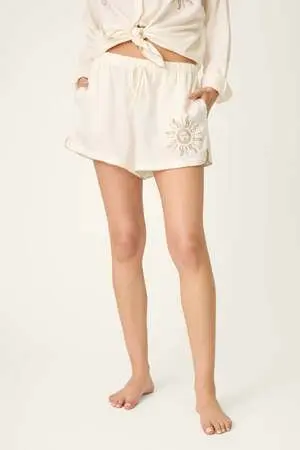PJ Salvage Embroidered Linen Blend Shorts