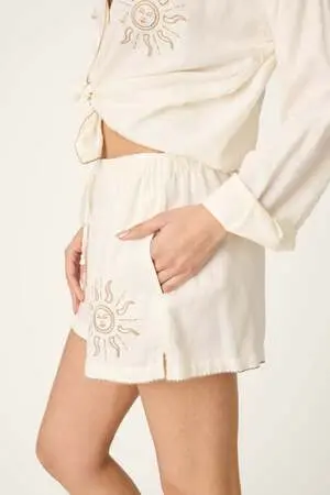 PJ Salvage Embroidered Linen Blend Shorts
