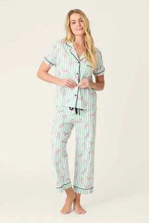 PJ Salvage Whimsy Cool Cat Cropped Pajama Set - Mint