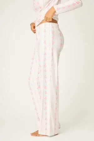 PJ Salvage Floral Print Double Brushed Pointelle Pajama Pants
