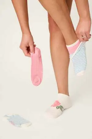 PJ Salvage Western Blooms Rose Stripe 3-pack Ankle Socks - Multi
