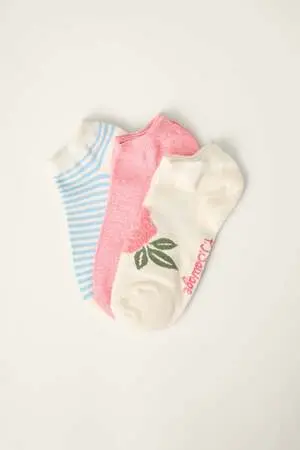 PJ Salvage Western Blooms Rose Stripe 3-pack Ankle Socks