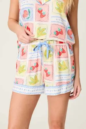 PJ Salvage Fruit Print Rayon Sateen Shorts