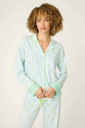PJ Salvage Cotton-modal Jersey Pajama Shirt With Margarita Print - Light Blue