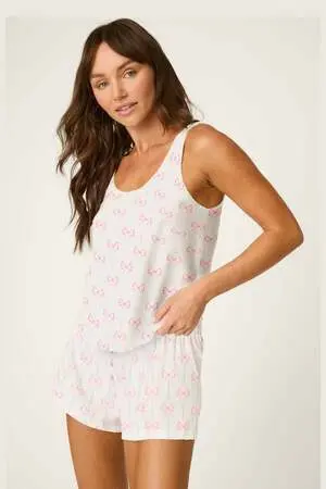 PJ Salvage Cotton Modal Jersey Racerback Tank With Bow Print