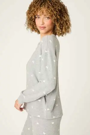 PJ Salvage Heather Grey Butterfly Print Crewneck Top