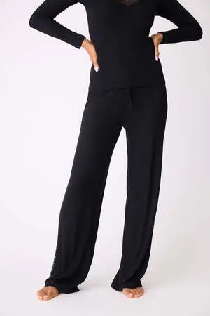PJ Salvage Lace Inset Micro-rib Knit Lounge Pants - Black