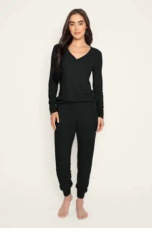 PJ Salvage Textured Ribbed Lounge Set - Black