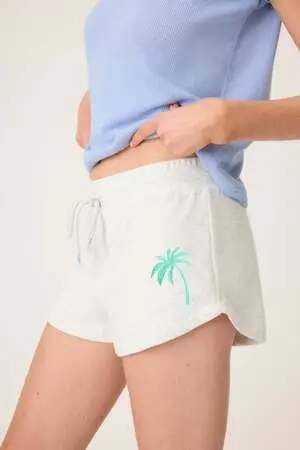 PJ Salvage Cotton Blend Embroidered Palm Tree Shorts
