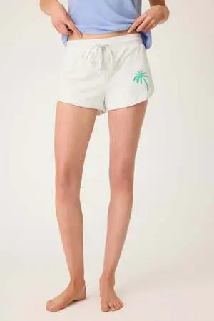 PJ Salvage Cotton Blend Embroidered Palm Tree Shorts