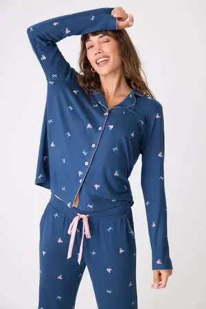 PJ Salvage Embroidered Long Sleeve Notch Collar Top