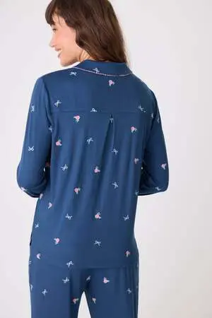 PJ Salvage Embroidered Long Sleeve Notch Collar Top