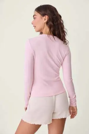 PJ Salvage Back To Basics Pointelle Long Sleeve Henley Top