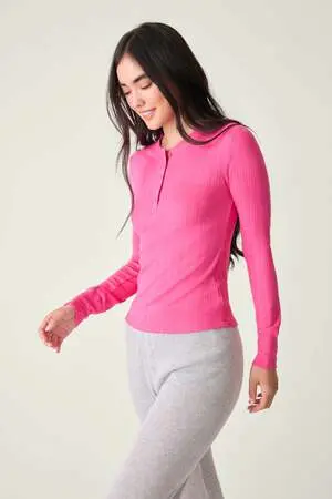 PJ Salvage Long Sleeve Pointelle Henley Top