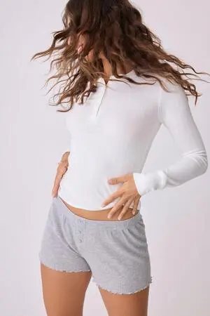 PJ Salvage Back To Basics Pointelle Henley Long Sleeve Top