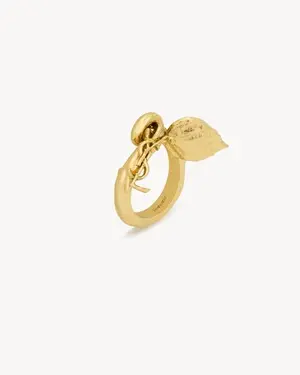Saint Laurent Cassandre Leaf Charm Ring - Patinated Gold