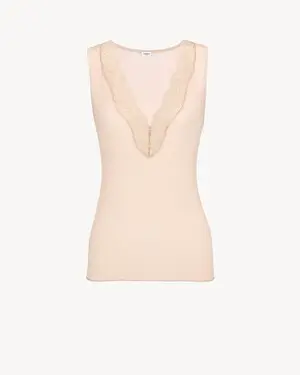 Saint Laurent Laced Tank Top In Ribbed Silk - Nude