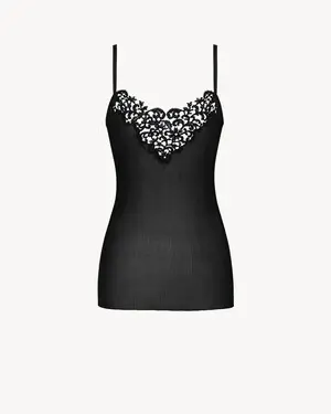 Saint Laurent Ribbed Silk Guipure Trim Tank Top