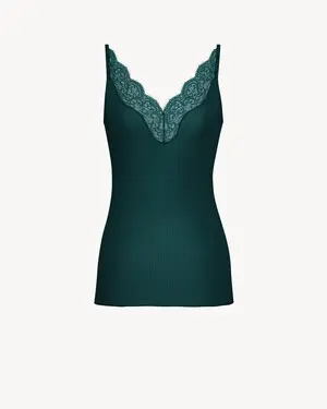 Saint Laurent Laced Tank Top In Ribbed Silk - Vert Iraty