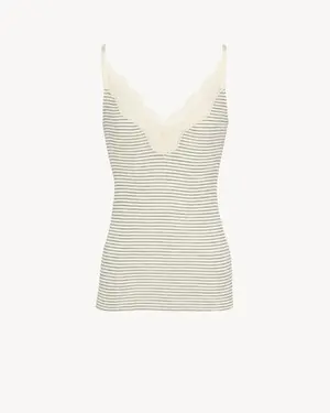 Saint Laurent Ribbed Wool And Silk Lace Trim Tank Top
