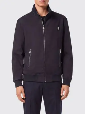 BILLIONAIRE Cotton Bomber Jacket With Python Leather Inserts - Navy