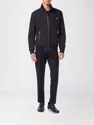 BILLIONAIRE Cotton Bomber Jacket With Python Leather Inserts - Navy