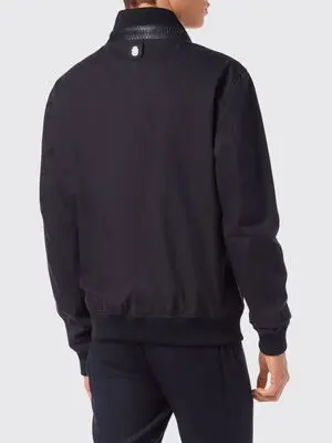 BILLIONAIRE Cotton Bomber Jacket With Python Leather Inserts - Navy
