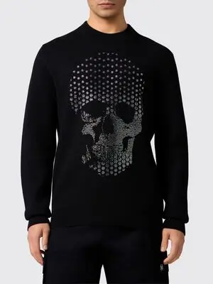 Philipp Plein Wool Crewneck Sweater With Rhinestone Skull Embellishment - Black