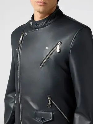 Philipp Plein Leather Biker Jacket - Black