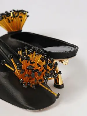 FERRAGAMO Embellished Satin Mules - Black