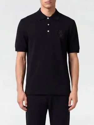 BILLIONAIRE Short-sleeved Cotton Polo Shirt With Hexagonal Logo And Ribbed Collar - Black