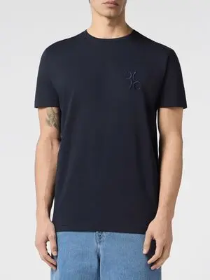 BILLIONAIRE Cotton Crewneck T-shirt With Tone-on-tone Embroidered Logo - Blue