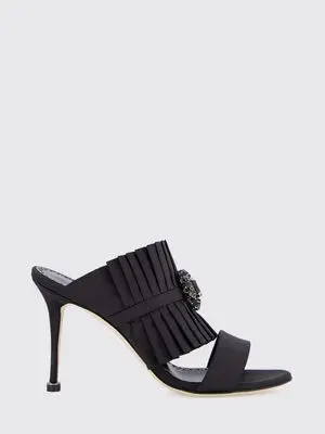 Manolo Blahnik Danteuil Pleated Silk Mules With Crystal Embellishment - Black
