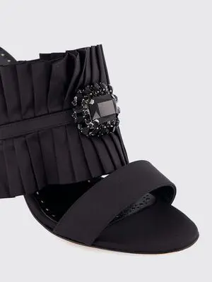 Manolo Blahnik Danteuil Pleated Silk Mules With Crystal Embellishment - Black