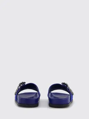Manolo Blahnik Flat Silk Slides With Jewelled Buckle Detail