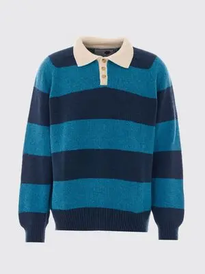 Howlin' Striped Long-sleeved Knit Polo In Lambswool And Cotton