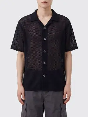 DUNST Crochet Knit Shirt In Cotton Blend With A Cuban Collar - Black