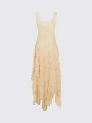 Blumarine Asymmetrical Midi Dress In Georgette With Ruffles And Thin Straps - Beige