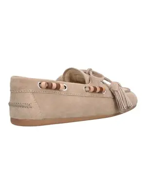 Miu Miu Suede Loafers With Wooden Bead Detailing - Beige