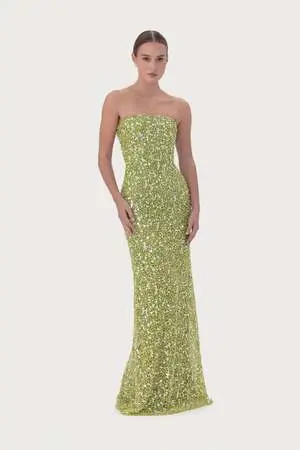 SAU LEE Courtney Sequined And Beaded Strapless Gown