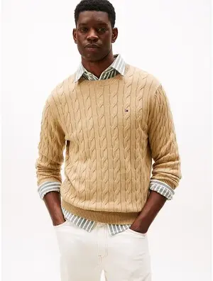 Tommy Hilfiger Cable Knit Crewneck Sweater - Beige