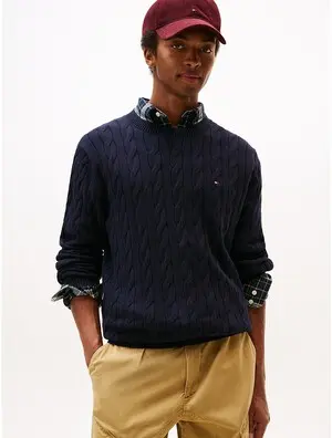 Tommy Hilfiger Cable Knit Crewneck Sweater - Navy