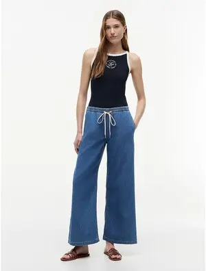 Tommy Hilfiger Mid-rise Wide-leg Pull-on Jeans - Blue