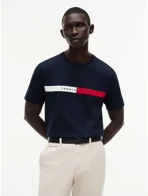 Tommy Hilfiger Colorblock Flag Stripe Logo T-shirt - Navy