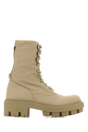 Prada Beige Canvas Lace-up Combat Boots - Brown