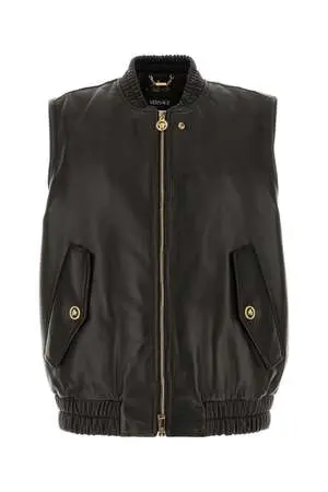 Versace Leather Zip Up Jacket